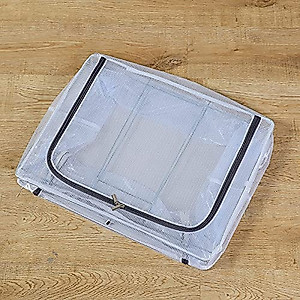 Kaysun Stackable Closet Clear Storage Bins with Lids Waterproof Foldable Steel Frame Storage Box for Clothes 66L Baby Cloth Storage bag Organizer for Bedding Clothing Toy(2-Pack) (Grey,19.7x15.7x13'')