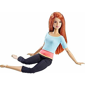 Barbie Made to Move Posable Doll in Pastel Blue Color-Blocked Top and Yoga Leggings, Flexible with Red Hair