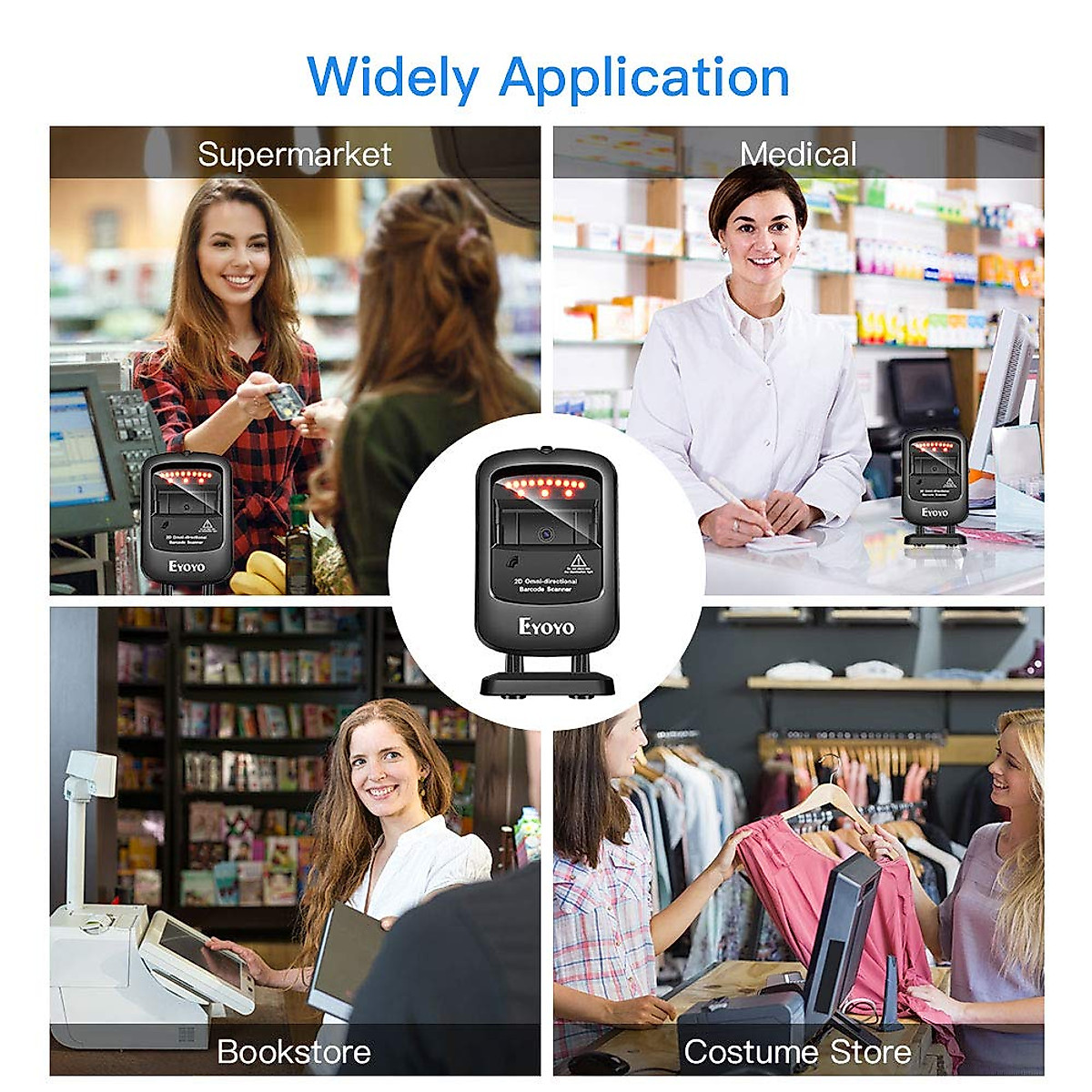 Eyoyo 1D 2D Desktop Barcode Scanner, Omnidirectional Hands-Free USB Wired Barcode Reader, Capture Barcodes from Mobile Phone Screen, Automatic Image Sensing for Supermarket Library Retail Store