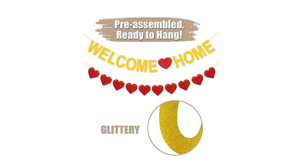 Gold Glitter Welcome Home Banner - Elegant Party Decorations