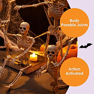 JOYIN 5 PCS Posable Halloween Skeletons 16 Inches Full Body Posable Joints Hanging Skeletons for Graveyard Decorations, Haunted House Accessories, Spooky Scene Party Favors