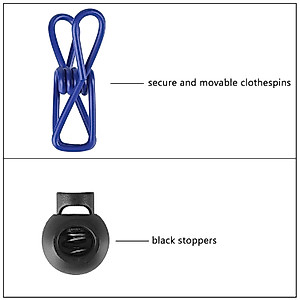 2 Pack 11 Feet Windproof Clothesline with 12 Blue Clips, Adjustable Clothes Line for Home, Travel and Outdoor Hanging Clothes