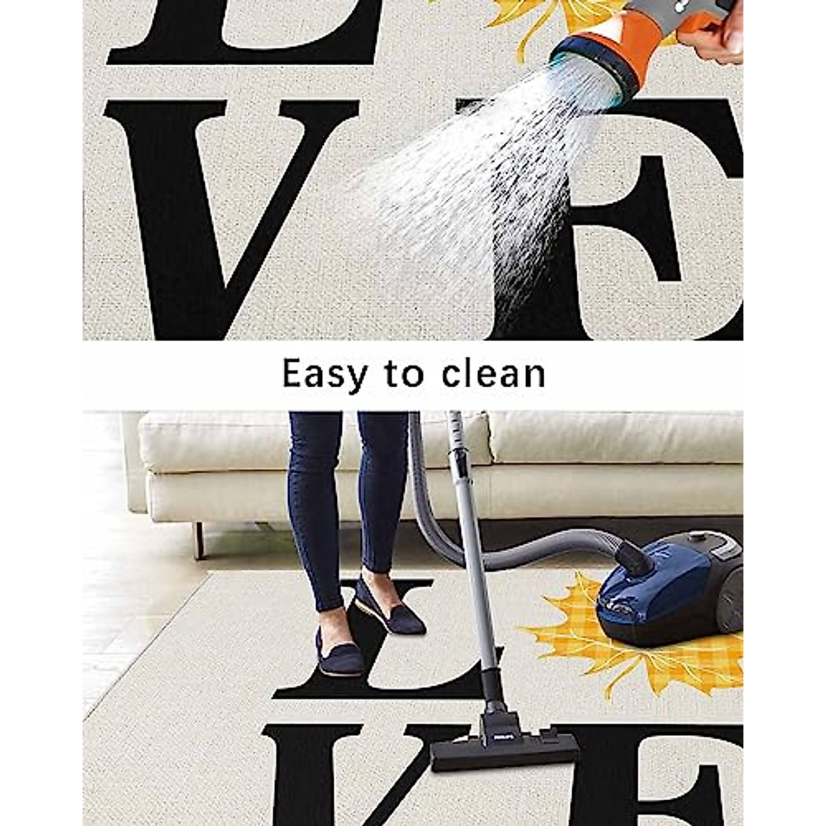 Outdoor Area Rug for Patio,Thanksgiving Orange Fall Maple Leaf Plaid Camping Rugs Indoor Large Floor Mat 4x6ft,Farm Love Quote Line Outside Carpet for Deck RV Picnic Porch Backyard Bedroom