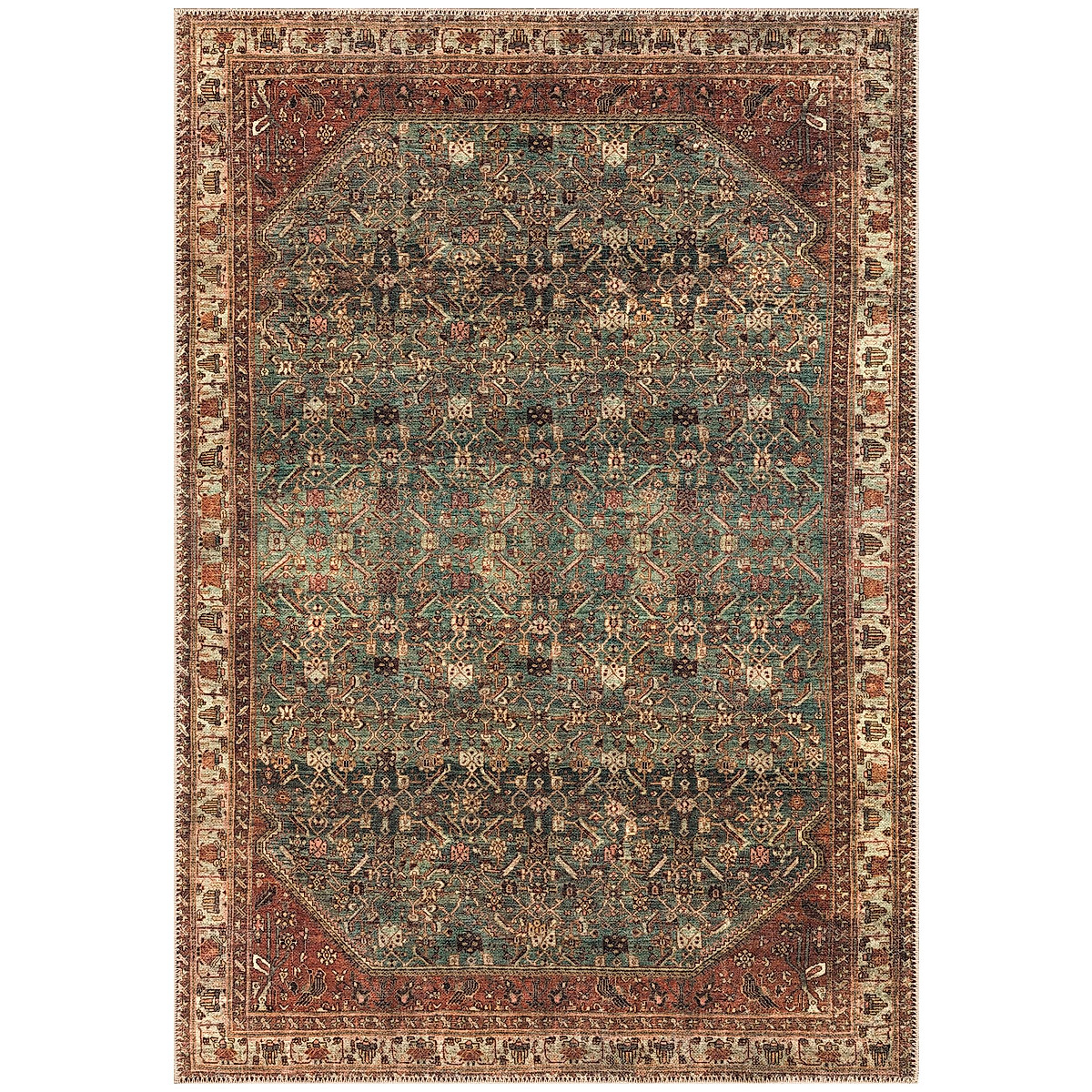 Keen Home Design Machine Washable Area Rugs with Non-Slip Backing, Ideal for Hallway, Living Room, Bedroom, Kitchen and Laundry Room, Vintage Moroccan and Low Pile Rug - (5' x 7')
