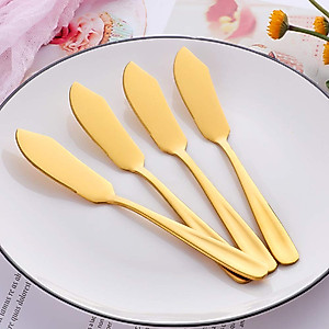 Buyer Star Stainless Steel Butter Cheese Spreader Knife, Gold Breakfast Butter Dessert Knives Set of 12, Kitchen Slicer Sandwich Spreader for butter dish