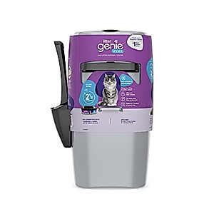 Litter Genie Plus Pail (Silver) | Cat Litter Box Waste Disposal System for Odor Control | Includes 1 Square Refill Bag