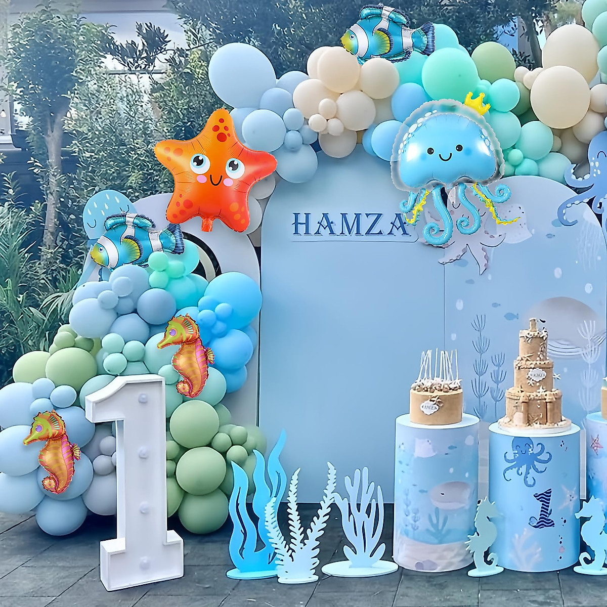Under the Sea Party Decoration,162Pcs Mix Sky Royal Blue Balloon Arch Kit with Bubbles Starfish Octopus Jellyfish Foil Balloon for Sea Animal Ocean Theme Birthday Baby Shower Beach Pool Party Supplies