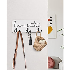 homenote Key Holder for Wall, Delicate Wall Mounted Key Rack with 3 Double Key Hooks, Home Sweet Home Decor Wooden Key Hanger for Entryway, Hallway, Kitchen, Bedroom, Bathroom, Office (White)