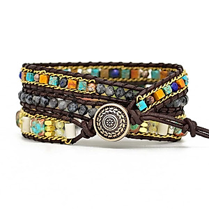 Teepollo Handmade Jasper Turquoise Amethyst Boho Wrap Bracelets for Women-Healing Natural Stone Beads Crystal Bohemian Bracelets Collection for Women Girl