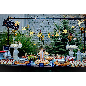 Whaline Star Banner with String Wooden Glitter Star Banner Pre-Assembled Gold Star Hanging Bunting for Christmas Garland Gold Wedding Baby Shower Birthday Party Decorations