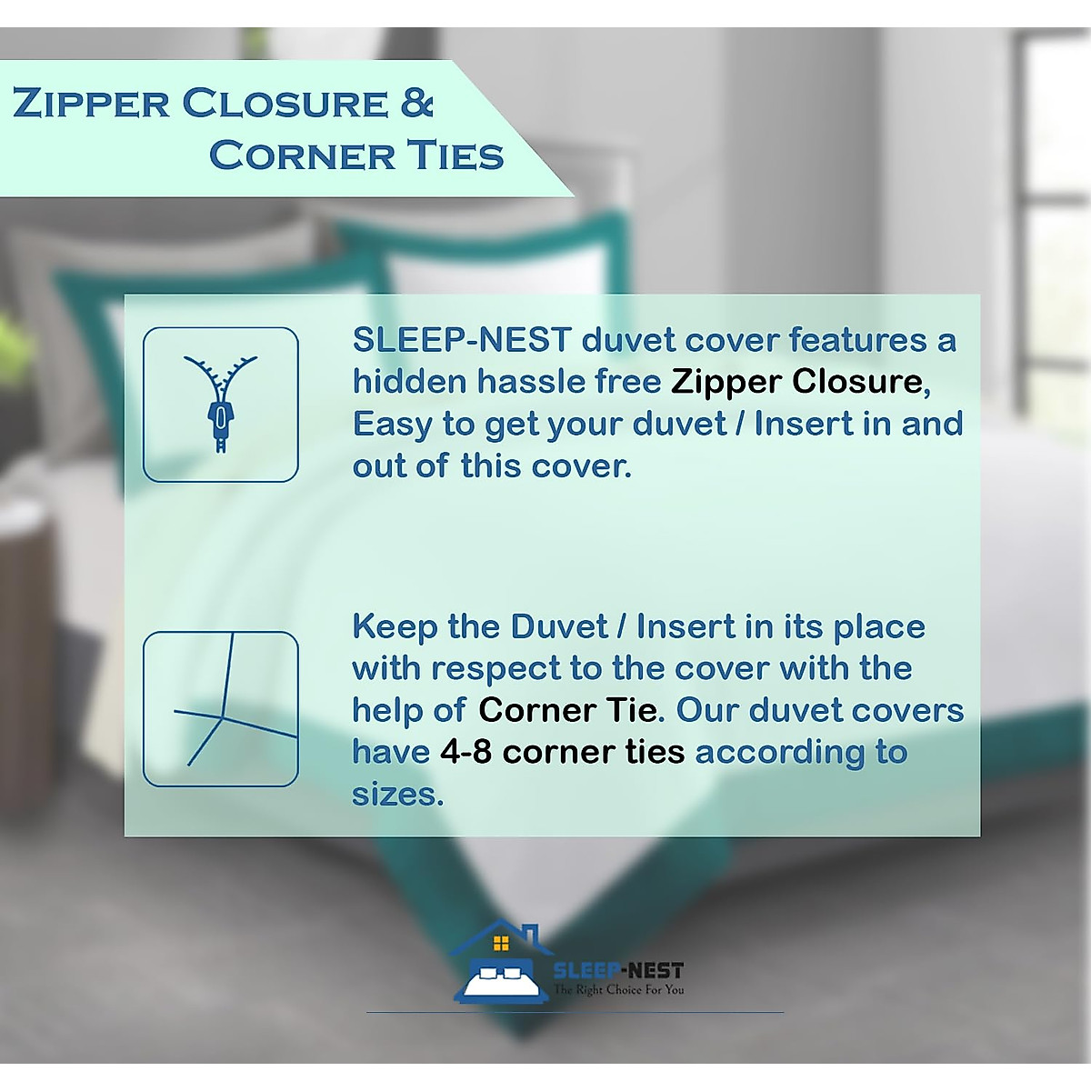 SLEEP-NEST Two Tone Duvet Cover Set King 104"x90" Long Staple 100% Egyptian Cotton - 3 Piece Shading Design 600TC Covers with Zipper Closure, Two Color Duvet Cover Super Soft, (White + Black)