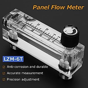 Gas Flowmeter, LZM-6T 2-20LPM/4-40SCFH Pipe Gas Flow Meter with Adjustable Control Valve, Female 1/4" BSPT Thread Interface Panel Mount Type Flowmeter for Oxygen Air Gas