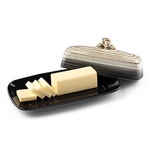 Ceramic Butter Dish w Handle Cover and Plate 2-Piece Combo Dark, Contemporary Kitchen Décor Decorative, Modern Design for Kitchen, Dining Room (Midnight)