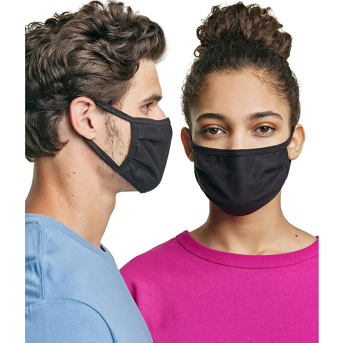 AIRQUEEN [10 Masks] Hane's Men's and Women's Soft 3-Ply 100% Cotton Washable and Reusable Face Masks with Adjustable Nosepiece,One size Fits most.(Black)