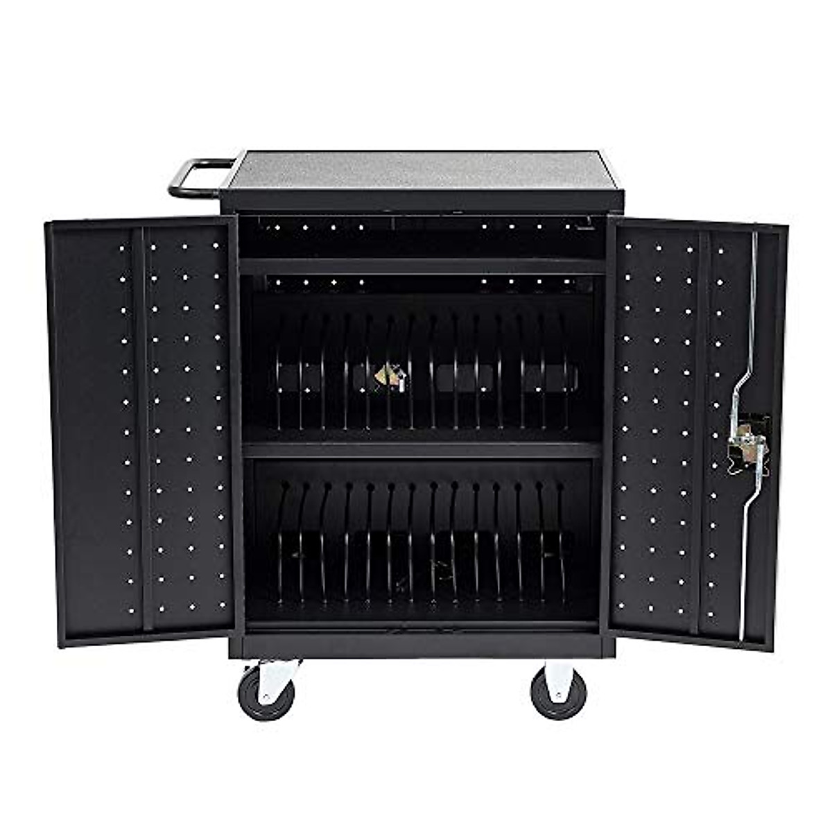 30 Device Mobile Charging and Storage Cart for iPads, Chromebooks and Laptop Computers, Up to 13-inch Screen Size, Surge Protection, Front & Back Access Locking Cabinet