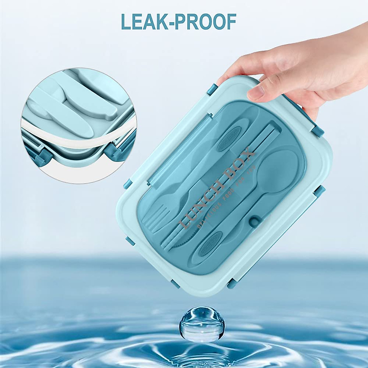 NatraProw Bento Box for Adult, 1200 ML Lunch Containers, LeakProof Lunch Box with Utensils, BPA Free, 3 Compartment Bento Box Microwave Safe, Blue