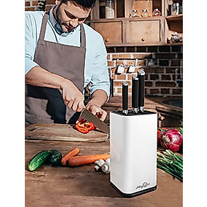 Universal Knife Block Holder, Large Black Stainless Steel Kitchen Knife Organizer without Knives, Modern Countertop Space Saver Knife Storage Stand with Scissors-slots (black)