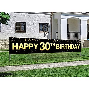 Greatingreat Large Cheers to 30 Years Banner, Black Gold 30 Anniversary Party Sign, 30th Happy Birthday Banner(9.8feet X 1.6feet)