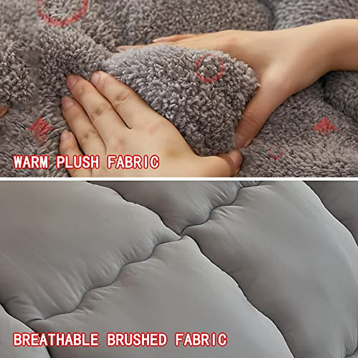 Tatami Mattress Futon Mattress Japanese Foldable Floor Mattress Soft Futon Quilted Bed Mattress Topper Plush Feather Fabric Fiber Mattress Tatami Mat Sleeping Pad,Gray,60x120cm 1.0kg