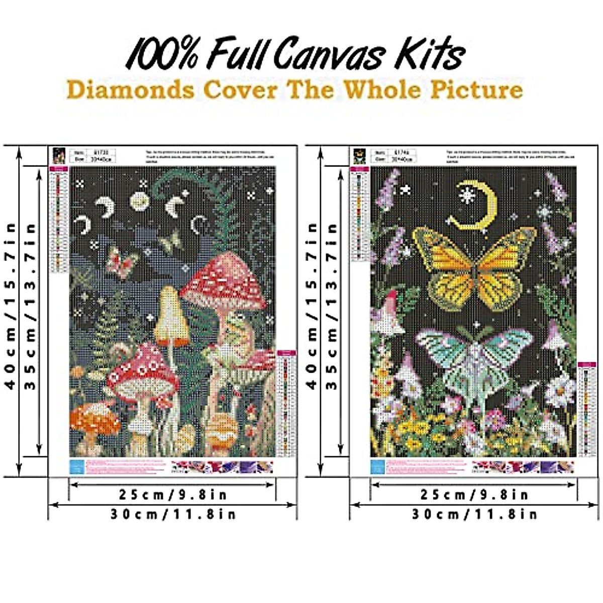 Nzhidey Mushroom Diamond Painting Kits 2 Pack-Mushroom Diamond Art Kits for Adults,Butterfly Gem Art Kits for Adults for Gift Home Wall Decor(12x16inch)