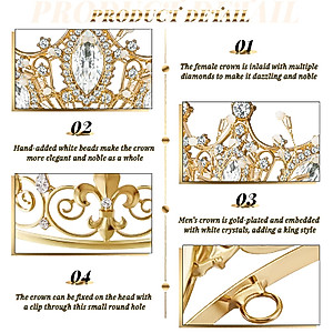 Henoyso 4 Pcs Prom King and Queen Crowns for Men Women King Queen Tiara Crystal Headband Homecoming Costume Party Favor(Gold, Silver, Exquisite)