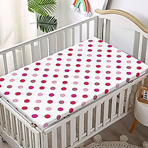 Polka Dots Themed Fitted Mini Crib Sheets,Portable Mini Crib Sheets Soft & Stretchy Fitted Crib Sheet-Baby Sheet for Boys Girls,24“ x38“,Baby Pink Fuchsia White