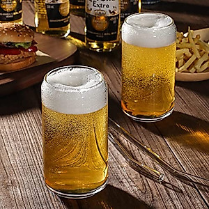 Infankey Glass Cups with Glass Straw 6pcs Set - Beer Can Shaped Drinking Glasses, 16 oz Iced Coffee Glasses, Cute Tumbler Cup for Smoothie, Boba Tea, Whiskey, Juice, Water - 1 Cleaning Brushes