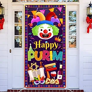 Happy Purim Banner, 6 x 2.9 Ft Purim Decorations Door Cover, Purim Decor for Happy Purim Door Banner Happy Purim Sign Door Cover Party Festival Decorations Tineit