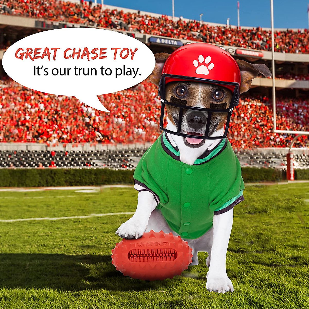 VANFINE Dog Toy, Squeaky, Indestructible, Tough, Durable Stick Chew Toy for Large Dogs, Puppies and Aggressive Chewers with Non-Toxic Natural Rubber (Medium/Large Dog, Football)