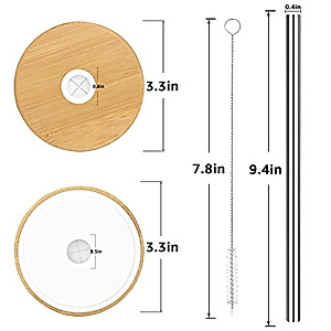 Tronco Bamboo Lids with Stainless Steel Straws, 2 Reusable Lids for Wide Mouth Tumblers, Includes 2 Straws and 1 Straw Brush