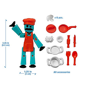 Zing Stikbot Chef and Lifestyle Dual Action Pack - Includes 2 Stikbots and Lots of Cool Accessories in Eco Friendly Packaging (Pack B - Blue & Yellow)