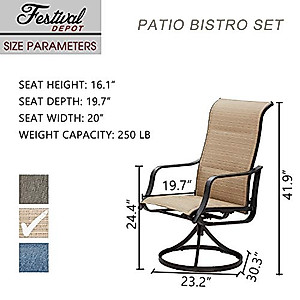 Festival Depot 2 PC Patio Dining Chairs 360° Swivel Chairs with High Back and Curved Armrest Textilene Fabric Outdoor Furniture for Deck Garden Pool (Beige)