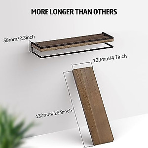 Meangood Floating Shelves Wall Mounted Set of 2, Rustic Wood Wall Storage Shelves for Bedroom,Living room,Bathroom, Kitchen Brown