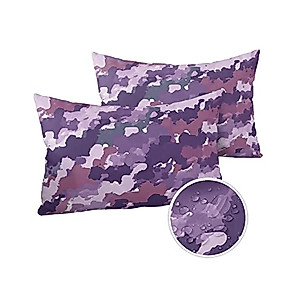 Funnywall88 Waterproof Throw Pillow Covers Set of 2 Camouflage Netting Camo Purple Couch Pillow Cases Outdoor Sofa Cushion Cover Home Decor for Bed Living Room, 20" x 12"