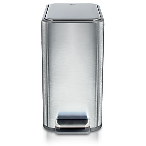 Glad Slim Bathroom Trash Can - Small Garbage Pail with Soft Close Lid & Step Foot Pedal | Narrow Brushed Nickel Waste Basket with Removable Inner Bucket, 2.6 Gallon