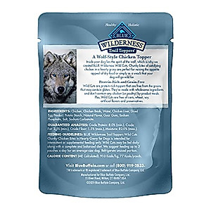 Blue Buffalo Wilderness Trail Toppers Wild Cuts High Protein Natural Wet Dog Food, Chunky Chicken Bites in Hearty Gravy, 3 Oz pouches (Pack of 24)