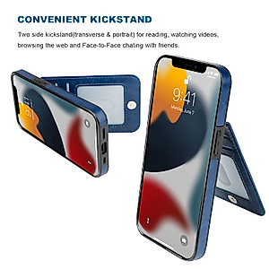 KIHUWEY Compatible with iPhone 13 Case Wallet with Credit Card Holder, Premium Leather Magnetic Clasp Kickstand Heavy Duty Protective Cover for iPhone 13 6.1 inch(Blue)