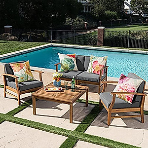 Artscope Set of 4 Waterproof Throw Pillow Covers 18x18 Inches, Hydrangea and Lotus Pattern Decorative Cushion Covers, Perfect to Outdoor Patio Garden Living Room Sofa Farmhouse Decor