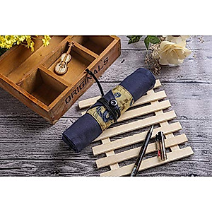 Canvas Pencil Wrap Pouch Cotton Roll Up Pen Organizer with Pencil Loops and Zipper Pocket,Travel Pen Pouch Case for Artists,Students(No Pencil Included) (Chinese Dragon)