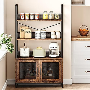 IDEALHOUSE Bookshelf with Doors Industrial Bookcase with 3 Tiers Open Storage Shelves Rustic Bookshelves Tall Display Rack Cabinet Farmhouse Bookshelf for Bedroom, Living Room, Home Office, Brown
