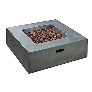 Propane Fire Pit - Outdoor Patio - Fire Pit Table - Stainless Steel Burner Patio Heater with Lava Rocks - 35-inch Square - Slate Gray Green 50,000 BTU - by Royal Garden