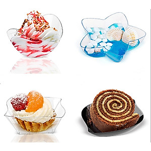 Healthcom 48 Packs 5 Oz Clear Dessert Bowls Plastic Appetizer Plates Dessert Dishes Bowls Tasting Cups Mini Dessert Bowls Serving Plate Reusable Disposable Bowls Small Catering Dessert Bowls for Party