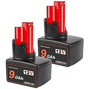 AMICROSS 12V Battery 9.0Ah Compatible with M12 Milwaukee 48-11-2440 48-11-2412 48-11-2460 48-11-2411 48-11-2420 48-11-2401 48-11-2402 48-11-2401 12-Volt M12 Cordless Tools 2-Pack