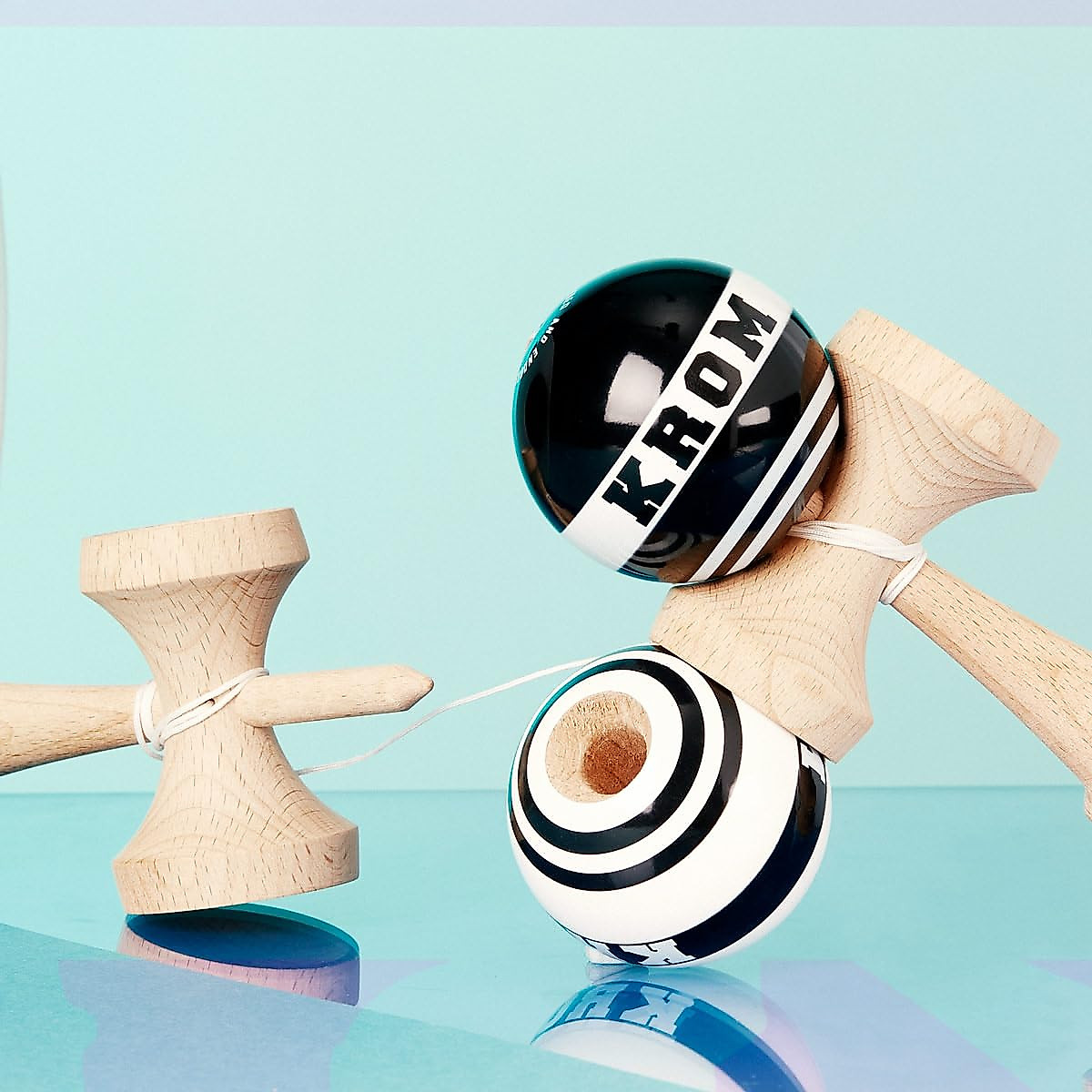 KROM - Kendama Toy STROGO Black - Original - High Wood Quality - Extra Strong - for Beginner and Pro - Gift Pack : Extra String + Stickers