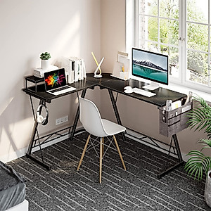 Casaottima L Shaped Gaming Desk, 58" Home Office Desk with Round Corner, Computer Desk with Large Monitor Stand Desk Workstation, Black