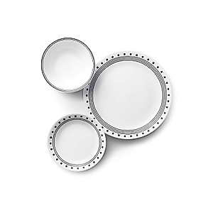 Corelle Vitrelle 18-Piece Service for 6 Dinnerware Set, Triple Layer Glass and Chip Resistant, Lightweight Round Plates and Bowls Set, City Block