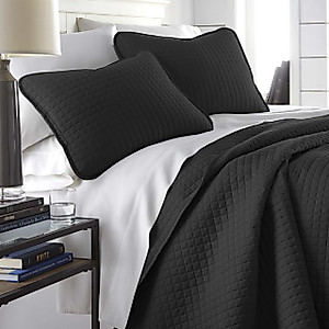 Southshore Fine Living, Inc. Twin Quilt Bedding Set, Soft Brushed Microfiber Coverlet, Stain and Pet Hair Resistant Bedding, XL/Twin Black Quilt Comforter Set/Bedspread with 1 Pillow Sham, Black