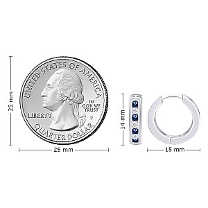 Round Cut Simulated Blue Sapphire With Cubic Zirconia Huggies Hoop Earrings In 14K White Gold Over Sterling Silver