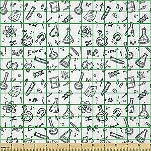 Lunarable Science Fabric by The Yard, Hand Drawn Chemistry Theme Doodle Experiment Design Arrangement, Stretch Knit Fabric for Clothing Sewing and Arts Crafts, 1 Yard, Blue White