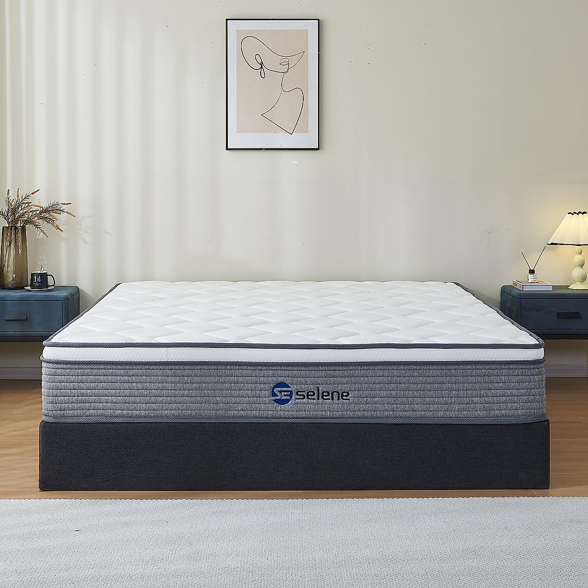 Selene Bedding Queen Mattress, 12 Inch Mattress Queen Size with Pocket Spring and Memory Foam for Pressure Relief, Motion Isolation, Edge Support, Medium Firm Mattress in a Box, CertiPUR-US, Grey